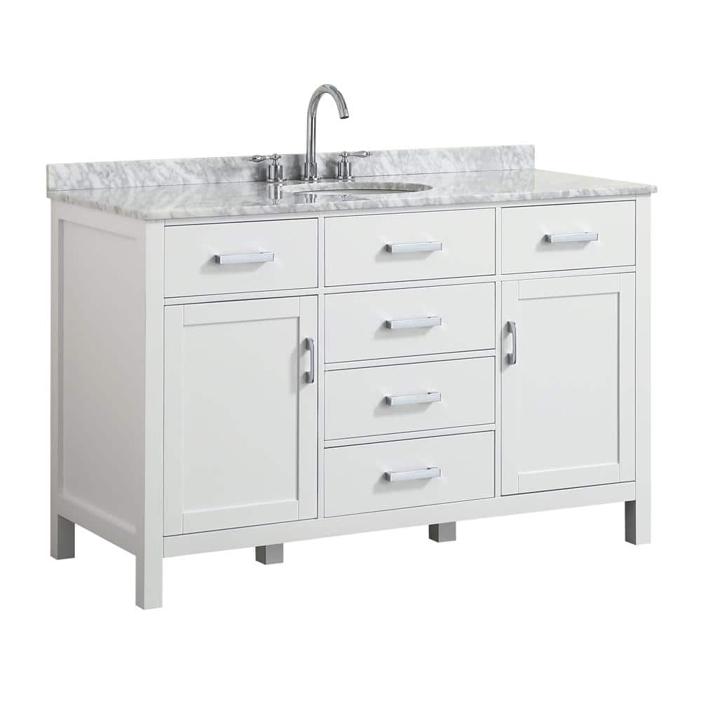 BEAUMONT DECOR Hampton 55 in. W x 22 in. D Bath Vanity in White with ...