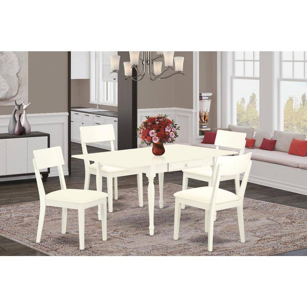 East West Furniture 5-Piece Linen White Finish Solid Wood Top-Dining ...