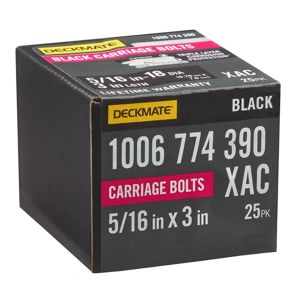 DECKMATE 5/16 in. -18 x 3 in. Black Deck Exterior Carriage Bolt (25 ...