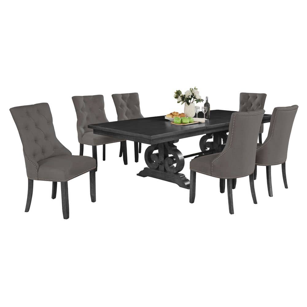 Best Quality Furniture Jade 7-Piece Rectangle Gray Dining Set with Gray ...
