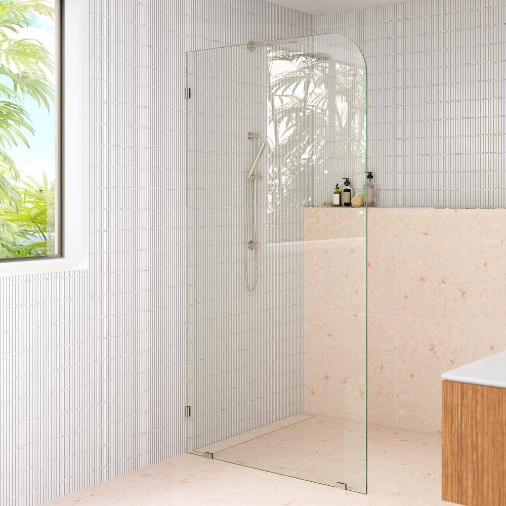 Glass Warehouse 38 in. W x 78 in. H Fixed Single Panel Radius Frameless ...