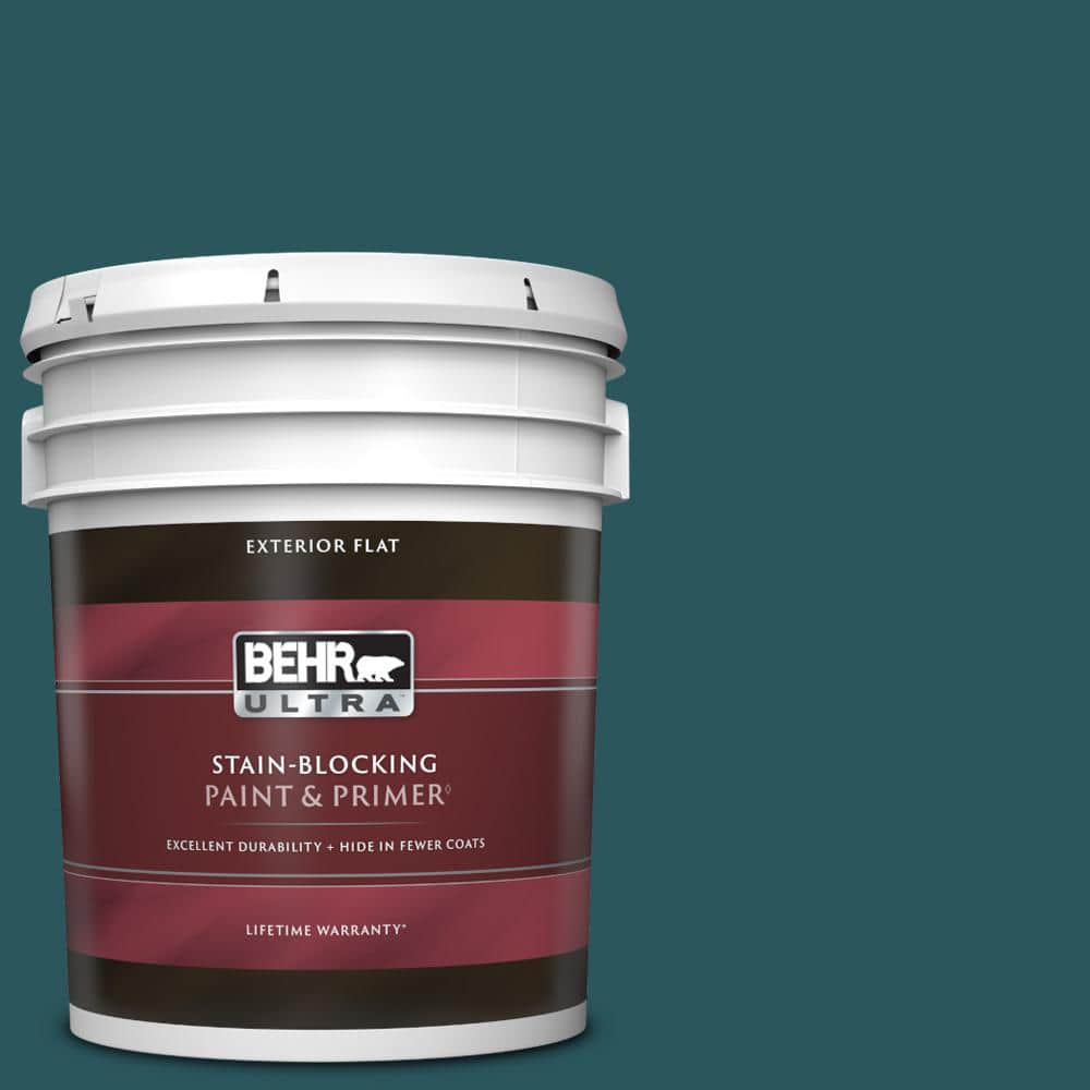 BEHR ULTRA 5 gal. #MQ6-1 Ocean Abyss Flat Exterior Paint & Primer ...