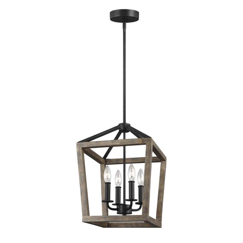 TIELLA Meriwether 4-Light Weathered Oak Wood and Antique Forged Iron ...