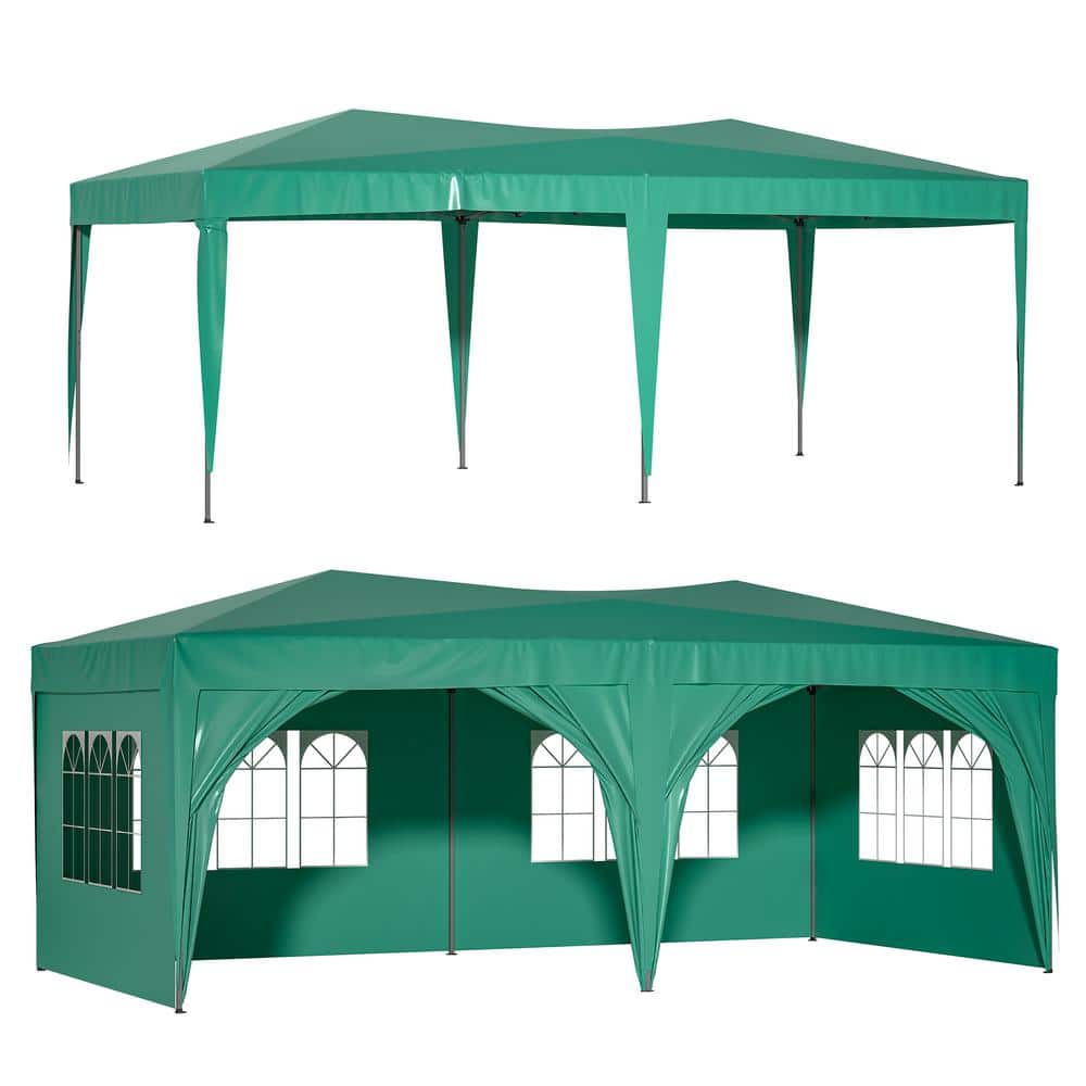 Otryad 10 ft. x 20 ft. Green Pop Up Canopy Portable Outdoor Party Tent ...