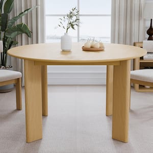 Dovelina 59 in. Natural Oak Wood Walnut Color 4 Legs Round Kitchen ...