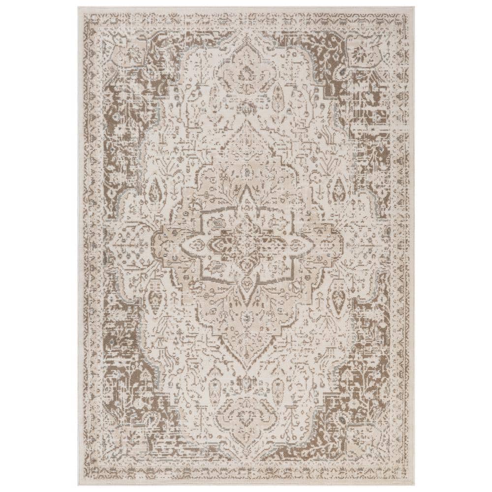 Amer Rugs Alpine 8 x 10 Light Cream Medallion Pattern Area Rug for High ...
