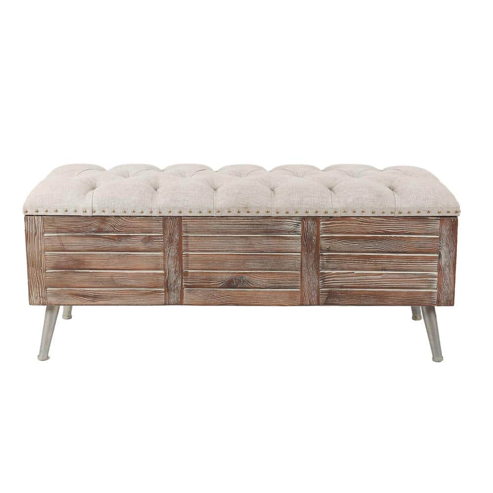 LuxenHome 20.25 in H Upholstered Wood Bench WHIF1095 - The Home Depot