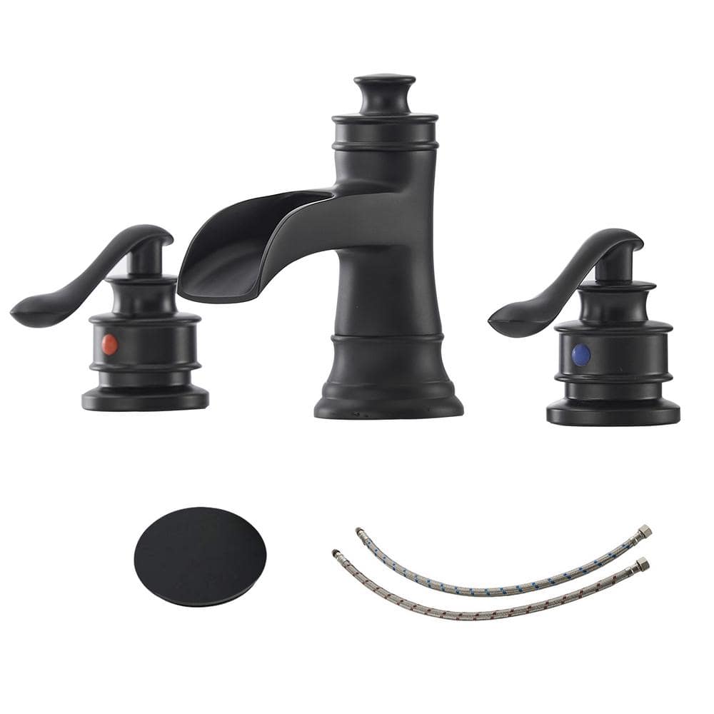 BWE 8 in. Waterfall Widespread 2-Handle Bathroom Faucet With Pop-up ...