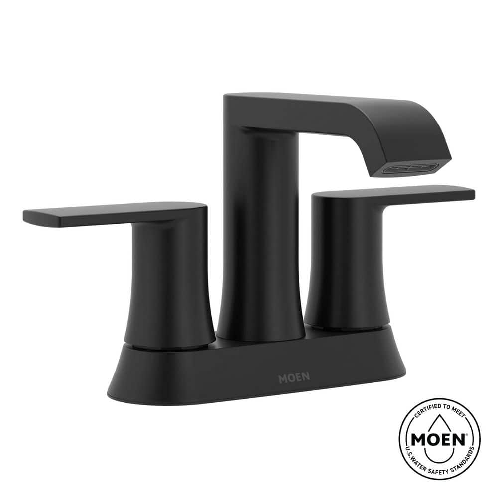MOEN Genta 4 in. Centerset Double-Handle Bathroom Faucet with Drain Kit ...