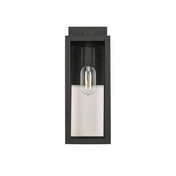 Jushua 1-Light Outdoor Hardwired Lantern Wall Sconce with Sand Texture Black Clear Glass ...