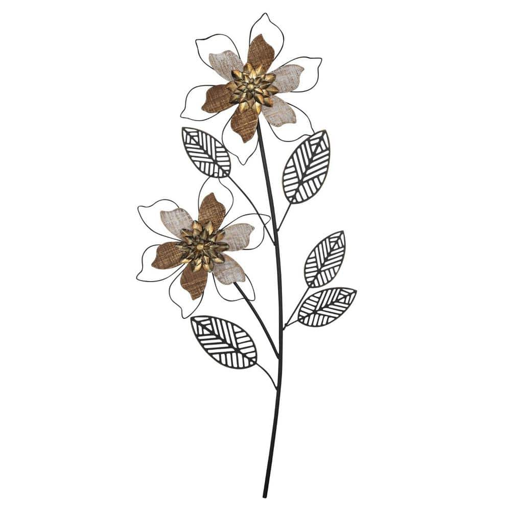 HomeRoots 37.75 in. Multicolor Metal Wire Flower Wall Decor Piece ...