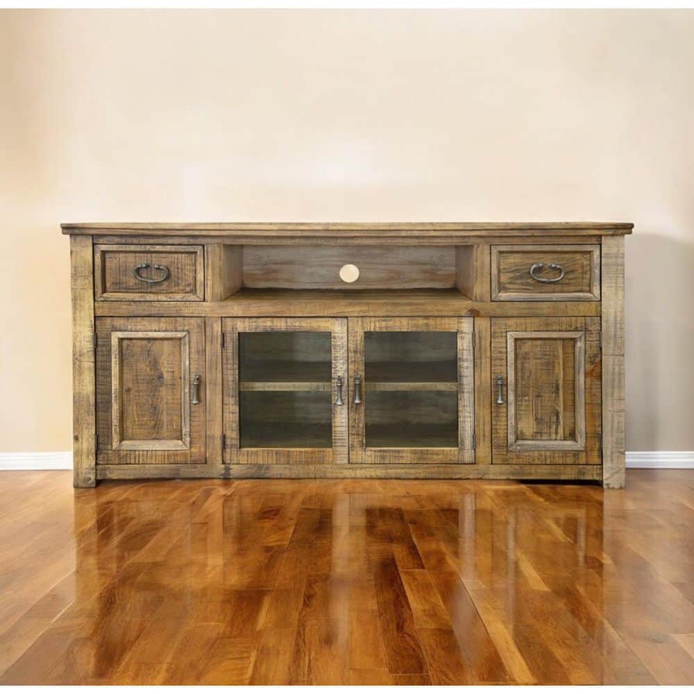 HomeRoots Brown TV Stand Fits TV's up to 70 in. with Cabinet;Shelves ...