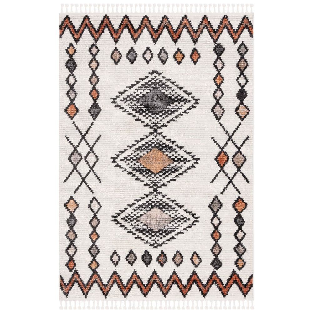 SAFAVIEH Moroccan Tassel 5 ft. x 8 ft. Ivory/Orange Aztec Tassel Area ...