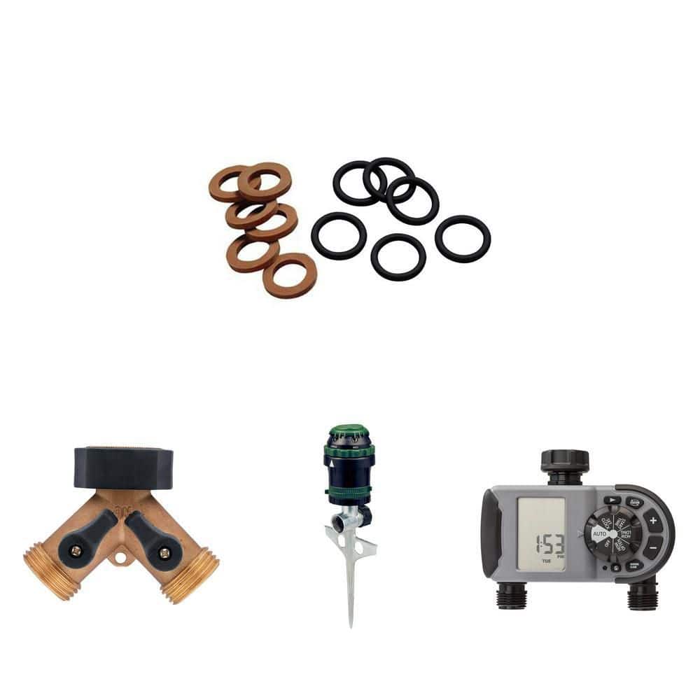 Orbit O-ring Washer 12-pk, Brass 2-Way Faucet Adapter, 2-Outlet Timer ...