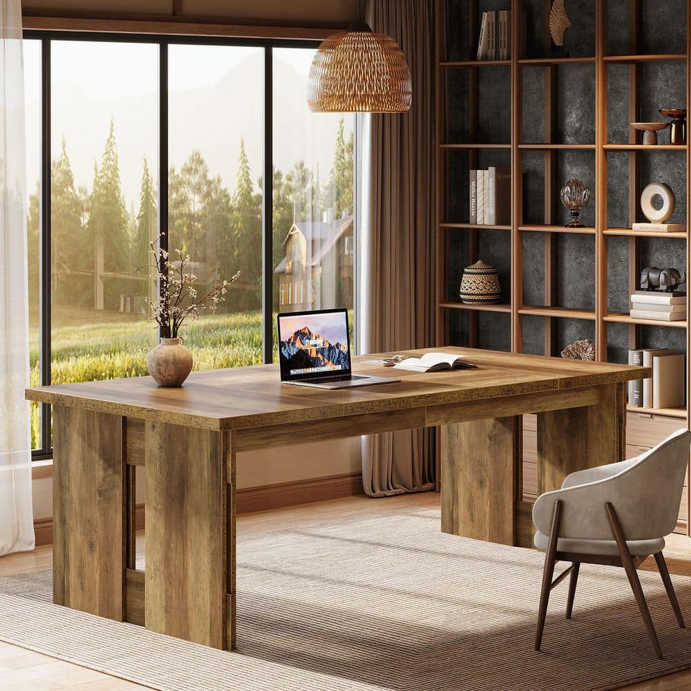 BYBLIGHT Moronia 63 in. Rectangle Brown Wood Computer Desk, Long ...