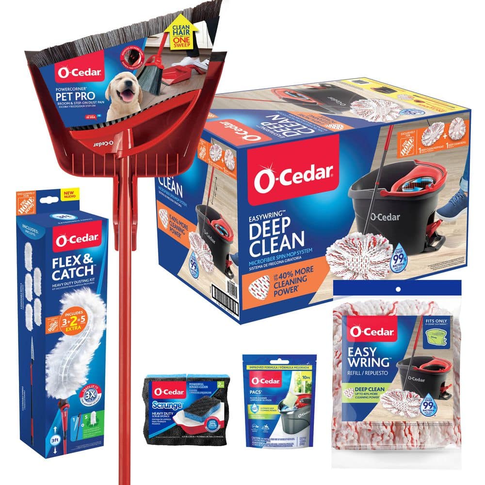 O-Cedar EasyWring DeepClean Bucket System + Microfiber Spin Mop Refill, Flex & Catch Duster ...