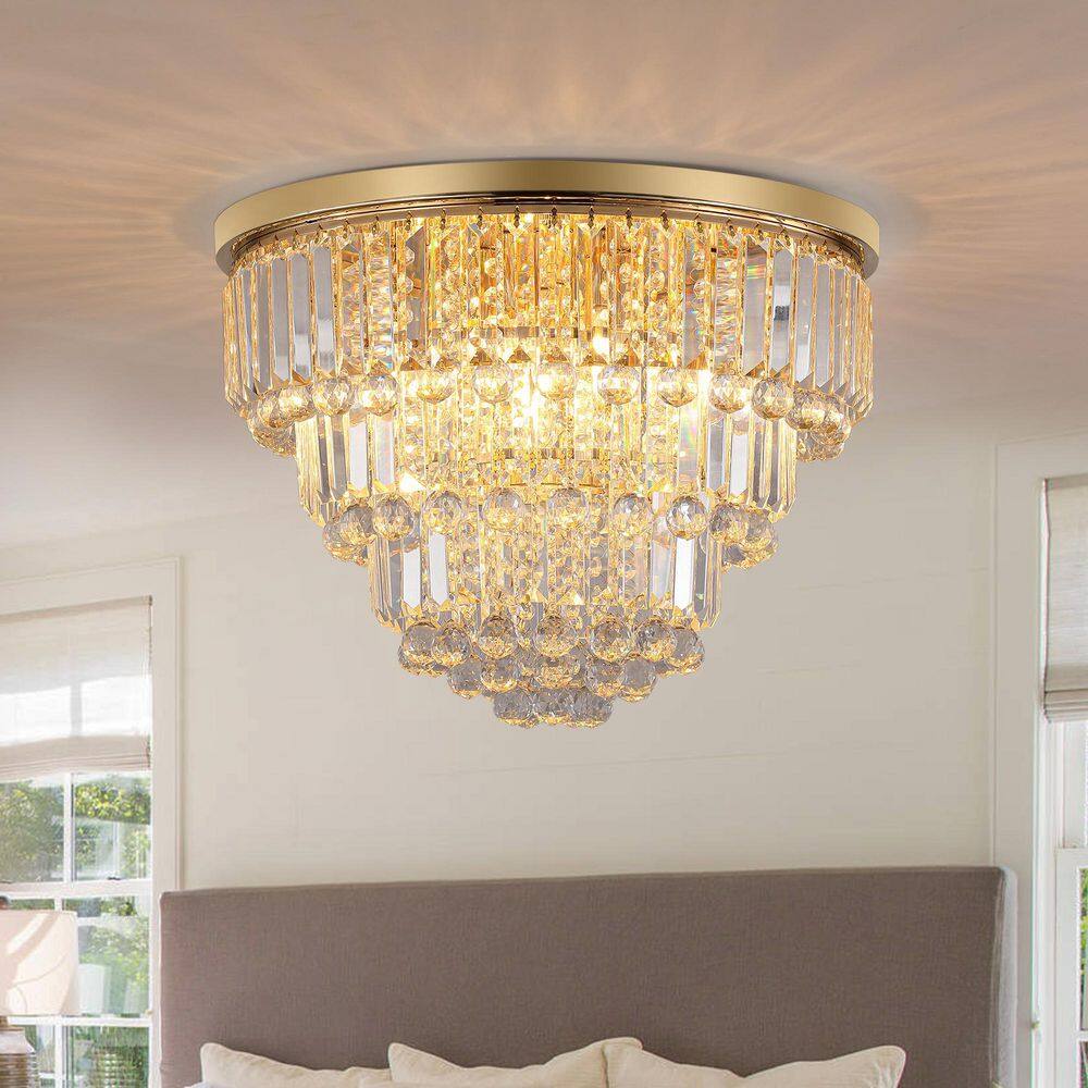 GMGSROM 20 in. 6-Light Gold Modern Classic Crystal Flush Mount Ceiling ...