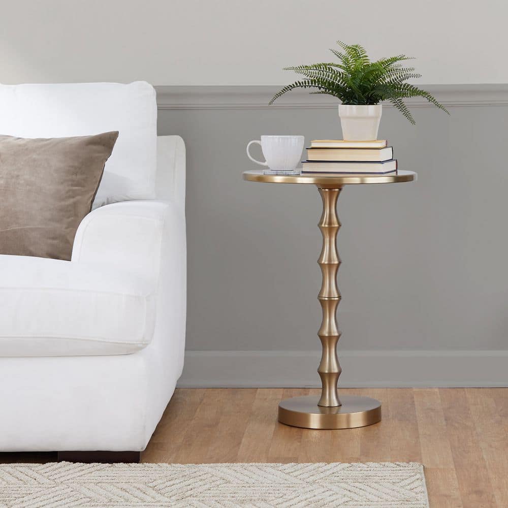 LumiSource Bora 19 in. Gold Plated Round Metal End Table TBS27-BORA AU ...