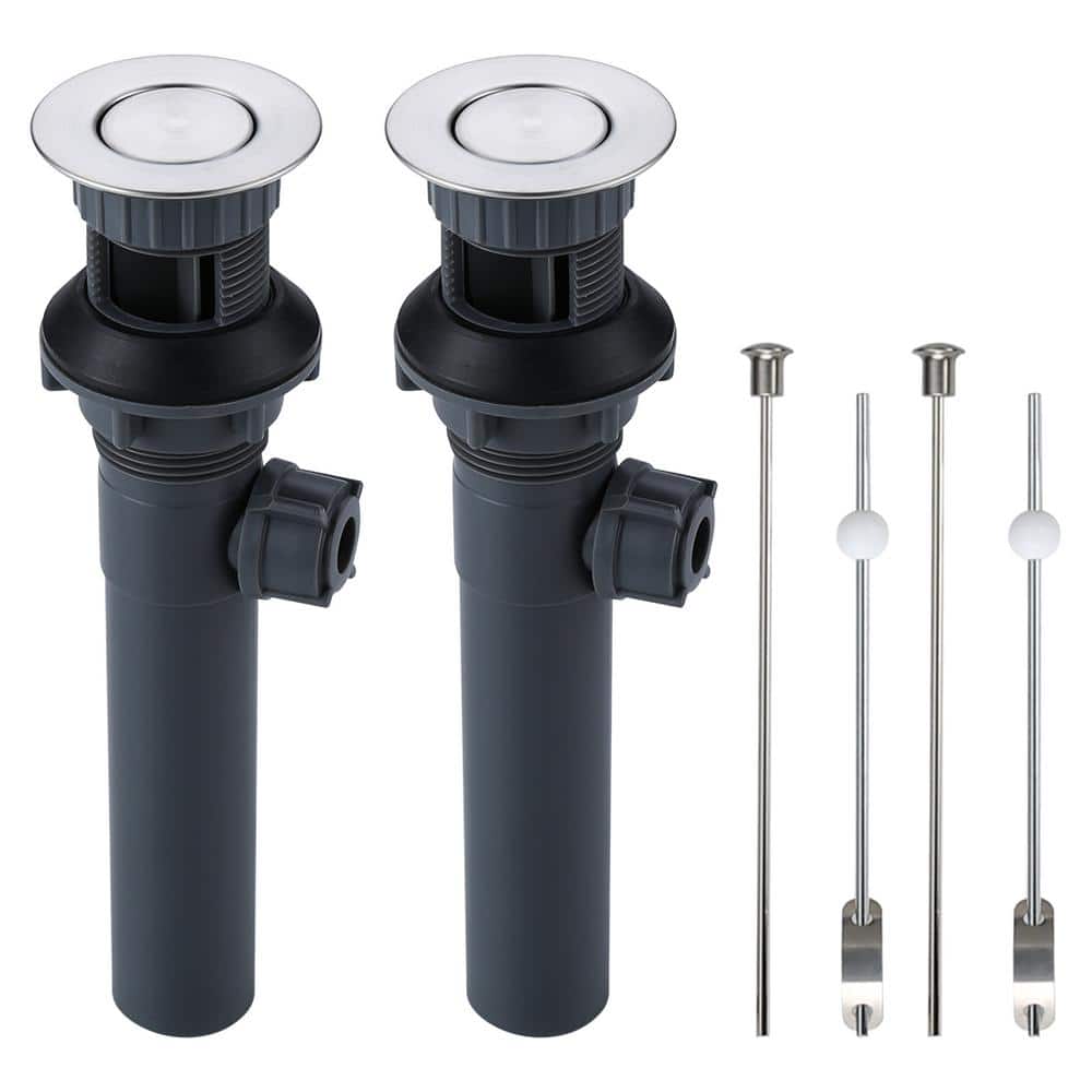 WOWOW 8.6 in. x 2.13 in. x 1.25 in. Lift Rod Drain Assembly in Brushed Nickel (2-Piece) X3001X2 ...