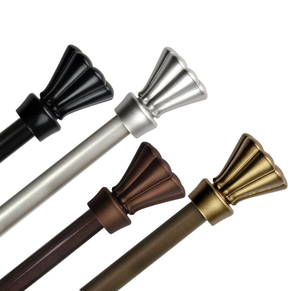 EMOH 5/8" Dia Adjustable 18-28" Single Curtain Rod in Black with Lucas ...