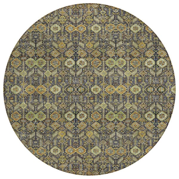 HomeRoots Blue and Orange 8 ft. Round Woven Floral Round Indoor/Outdoor ...