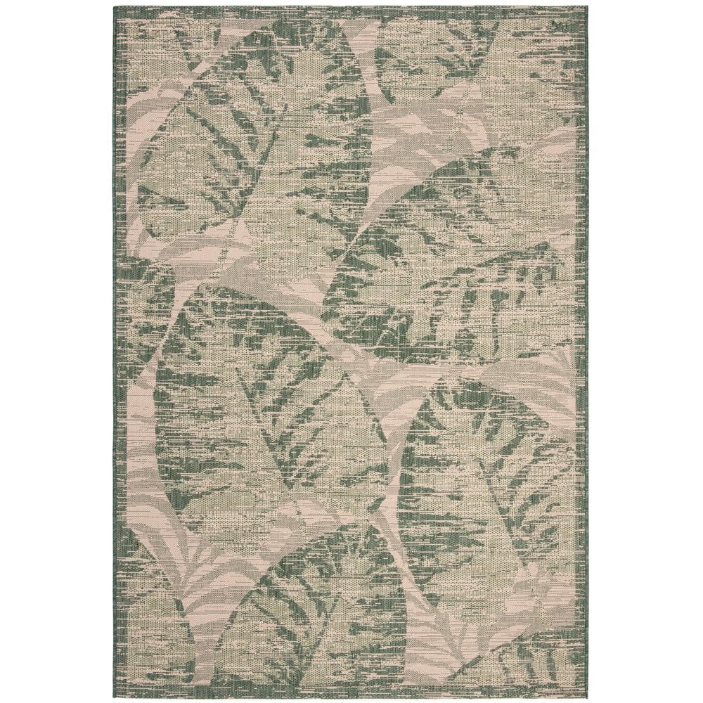 SAFAVIEH Courtyard Beige/Green 5 ft. x 8 ft. Floral Indoor/Outdoor ...