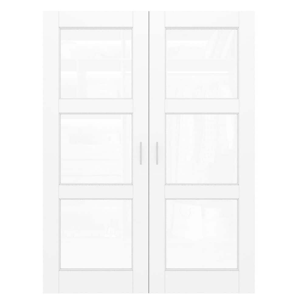 ARK DESIGN 60 in. x 80 in. 3-Lite Clear Glass White Solid Core Glass ...