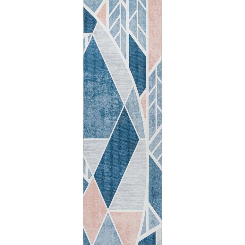 nuLOOM Juli Mosaic Geometric Machine Washable Blue 2 ft. 6 in. x 8 ft ...