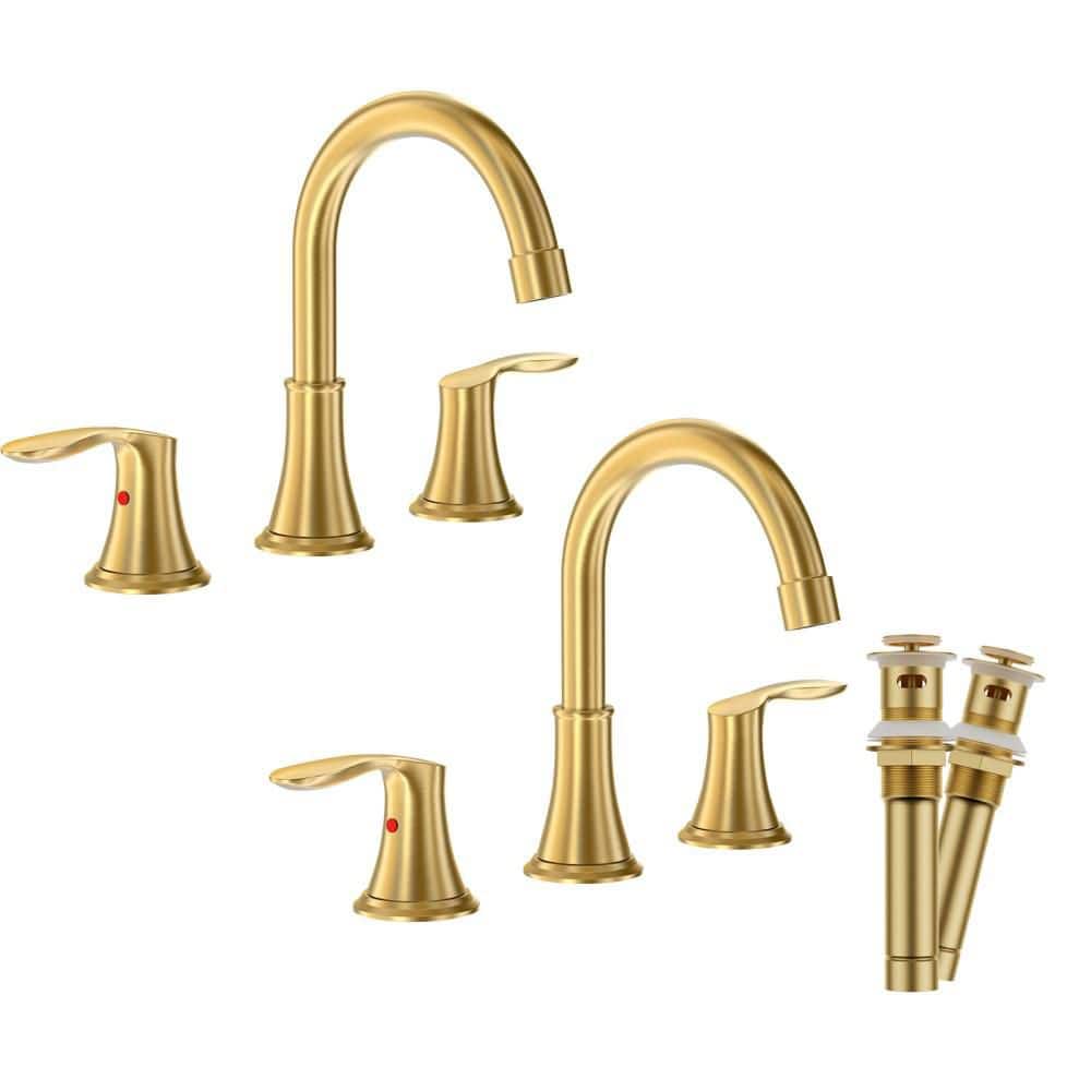 Phiestina Brushed Gold Widespread Eight 3-Holes Bathroom Faucet 2-Pack ...