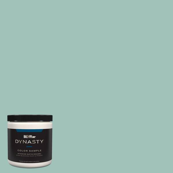 BEHR DYNASTY 8 oz. #MQ6-36 Cascade Green One-Coat Hide Satin Enamel ...