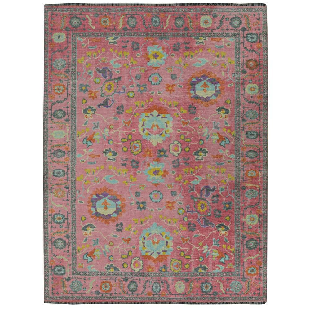Linon Home Decor Lena Pink and Blue 5 ft. x 7 ft. Transitional Woven Oriental Polyester ...