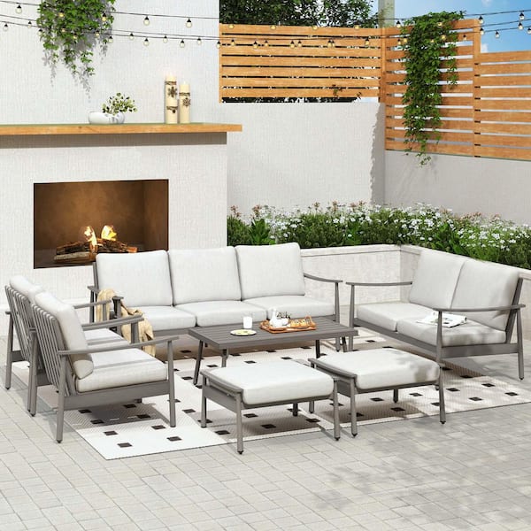 ChillPavilion Sunset Retreat 7-Piece Gray Aluminum Conversation Set w ...