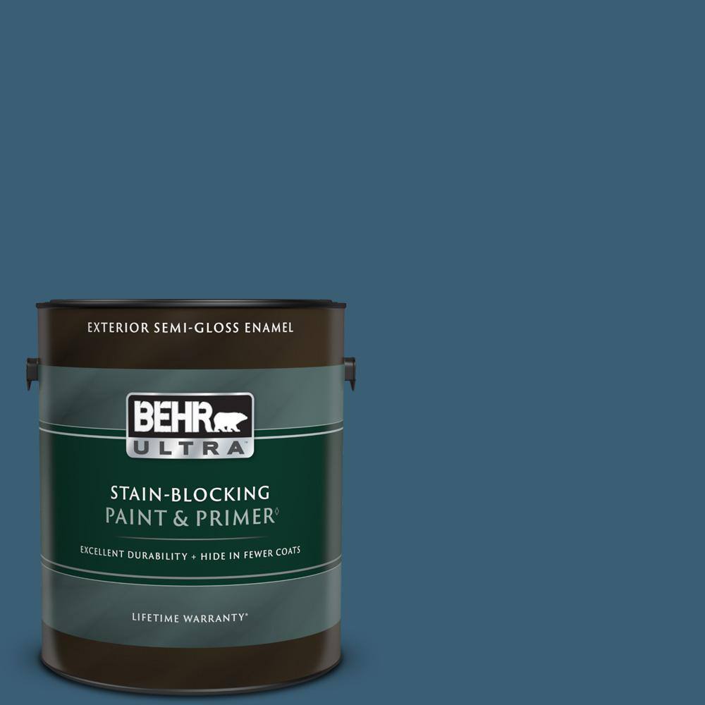 BEHR ULTRA 1 gal. #S490-7 Superior Blue Semi-Gloss Enamel Exterior ...