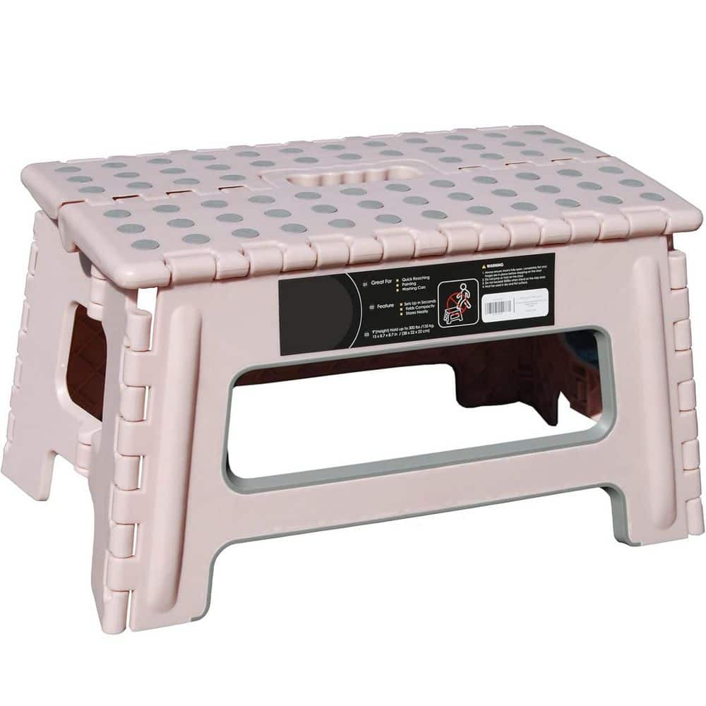 KIWDZFU 9 in. Reach Plastic Folding Step Stool, Skid Resistant and Open ...
