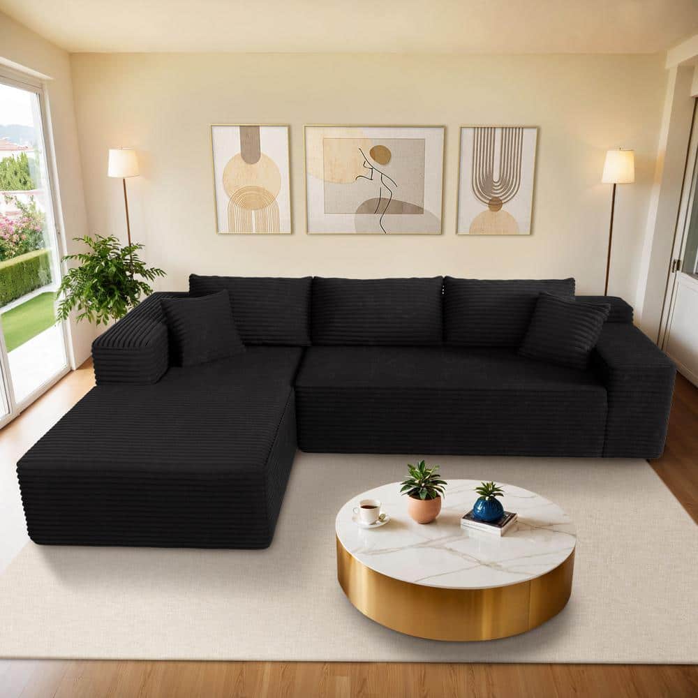 Allwex VIVI 104 in. Wide Arm 2-Piece Morden Corduroy Fabric L-Shape ...