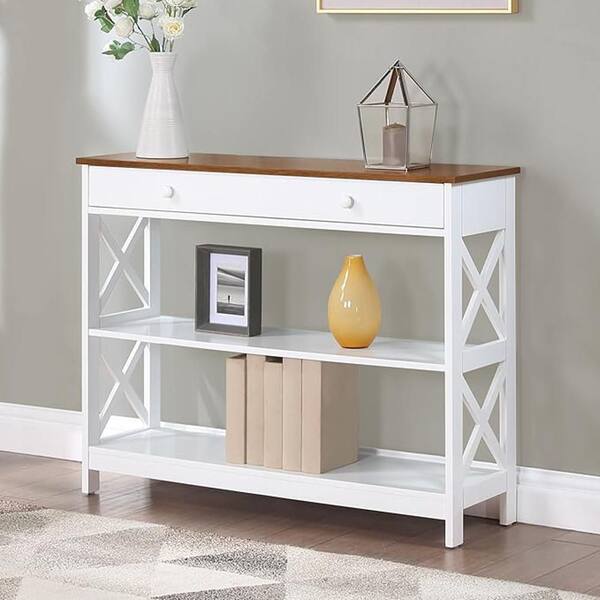 HOME IMPORTS EMPORIUM 42 in. Driftwood and White Rectangle MDF Console ...