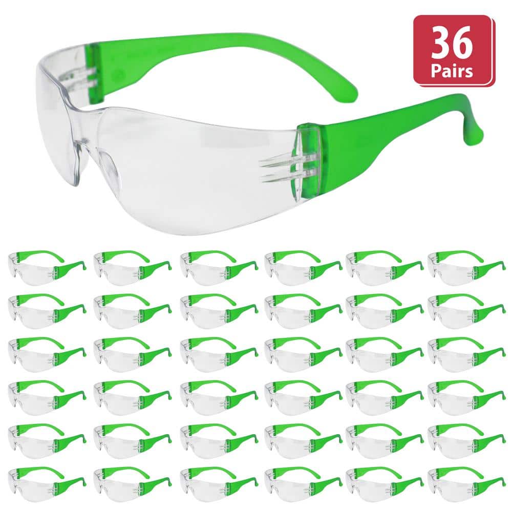 BISON LIFE Green, Crystal Clear Lens Color Temple Safety glasses (36 ...