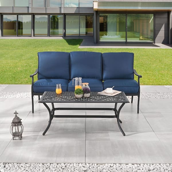 TOP HOME SPACE 2-Piece Metal Outdoor Conversation Set with Blue ...
