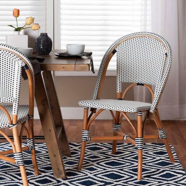 bali pari Genica Navy Blue and White Weaving Natural Rattan Dining Chair 251 13955 HD The Home Depot