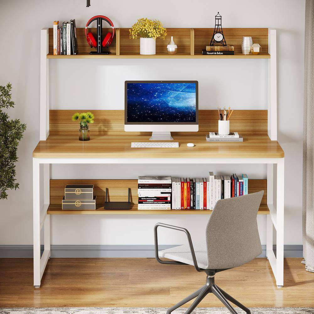 BYBLIGHT Witham 47.2 in. Rectangular Walnut and White Engineered Wood ...