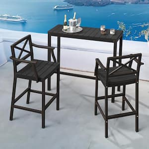 LUE BONA Humphrey 3 Piece 55 in. Black Alu Outdoor Patio Dining Set Pub ...