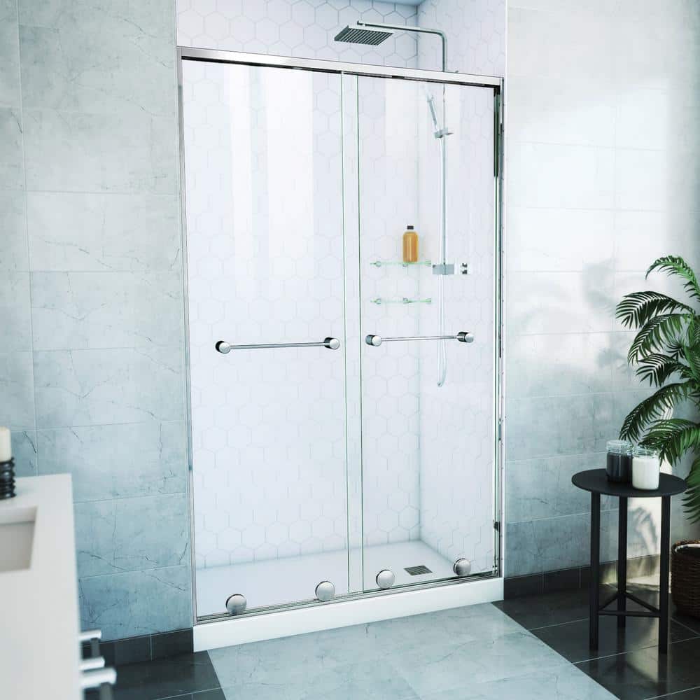 DreamLine Harmony 48 in. W x 76 in. H Sliding Semi Frameless Shower Door in Chrome with Clear ...