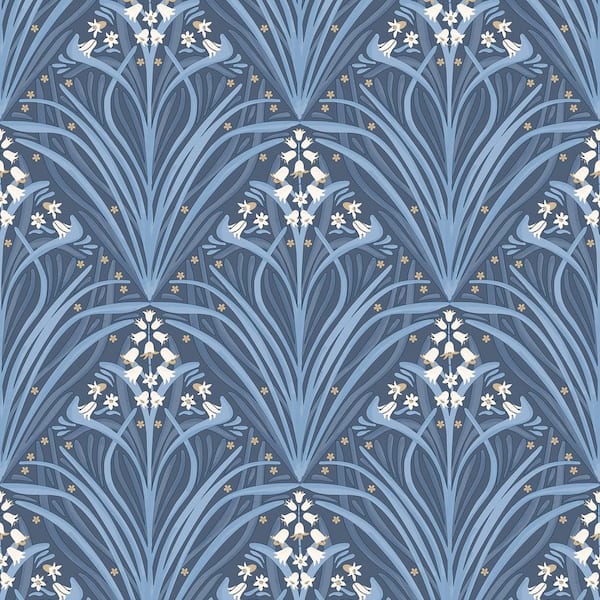 Veer Decor Victorian Bloom Blue Wallpaper Sample VREL10-166W1 - The ...