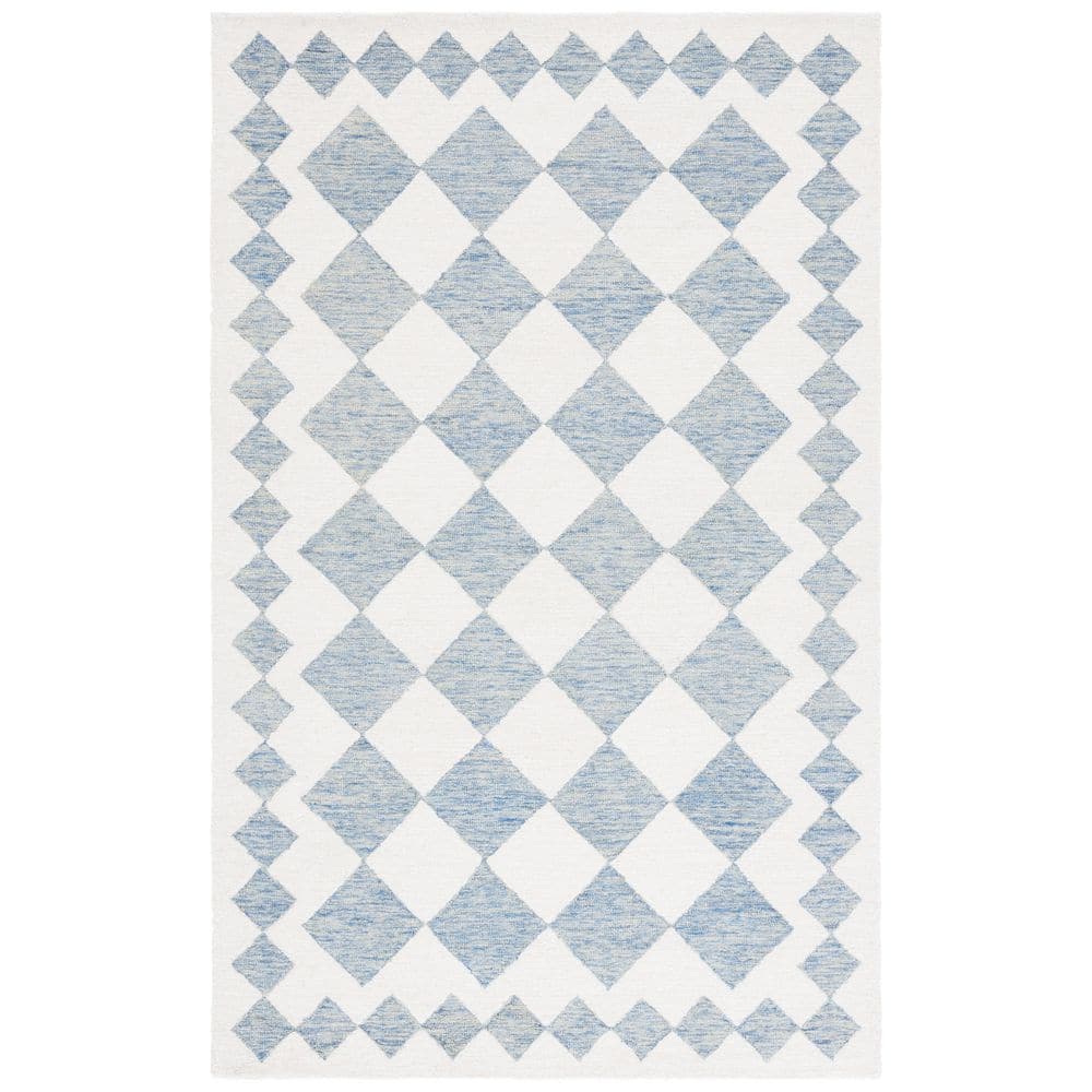 SAFAVIEH Ebony 5 ft. x 8 ft. Blue/Ivory Geometric Border Diamond Area ...
