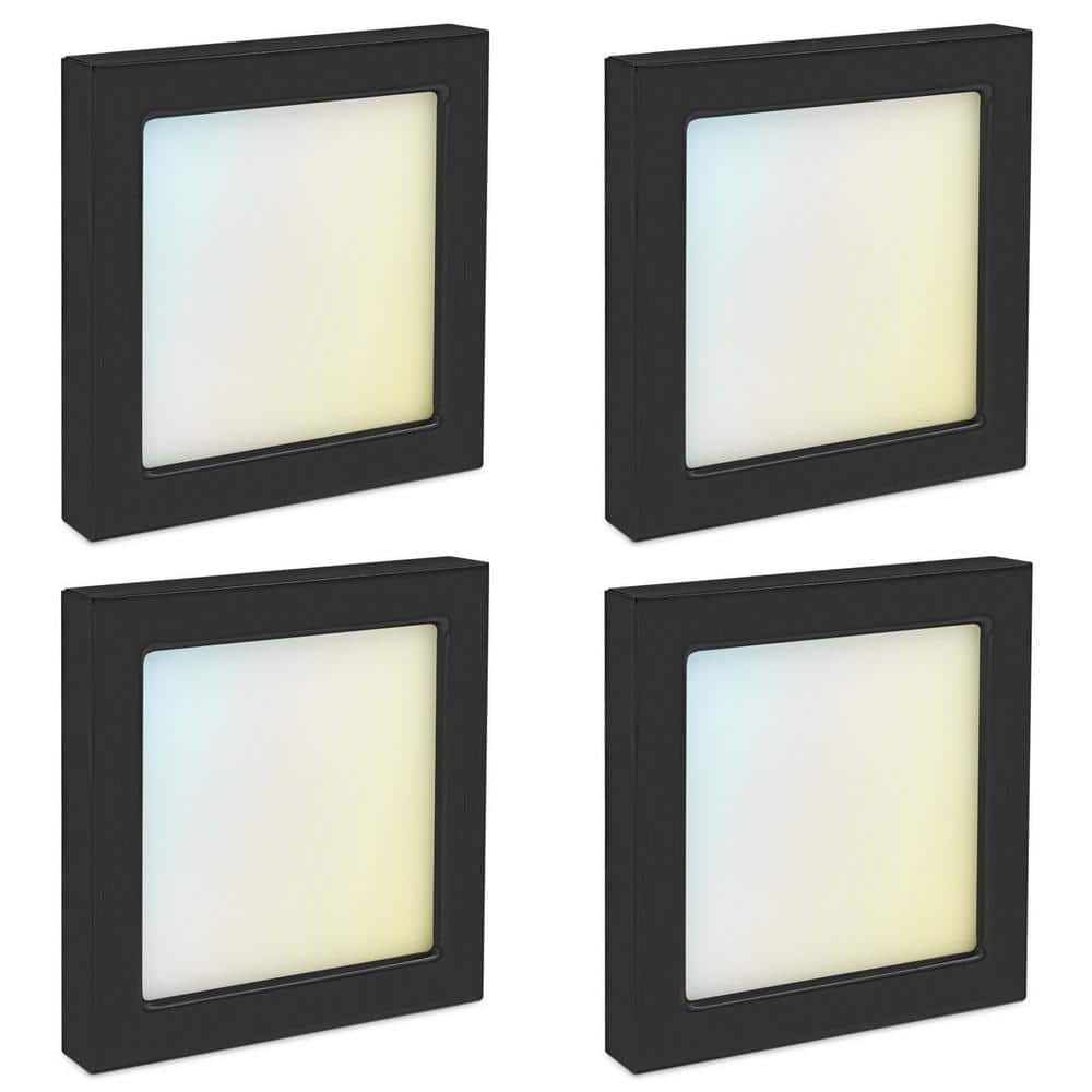 LUXRITE 4 in. Square Black Modern Flush Mount Ceiling Light LED ...