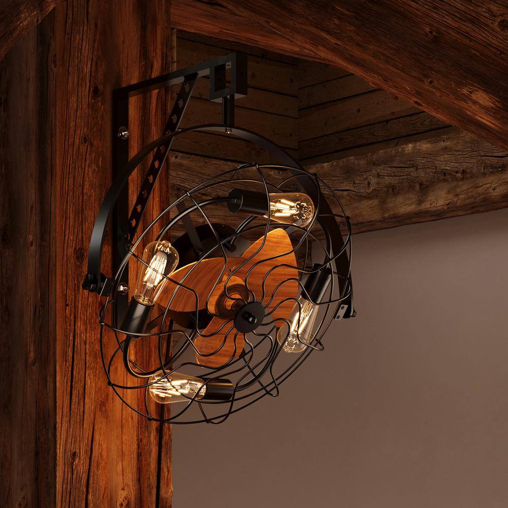 ANTOINE 23 in. 4-Light Indoor Black Farmhouse Caged Ceiling Fan with ...