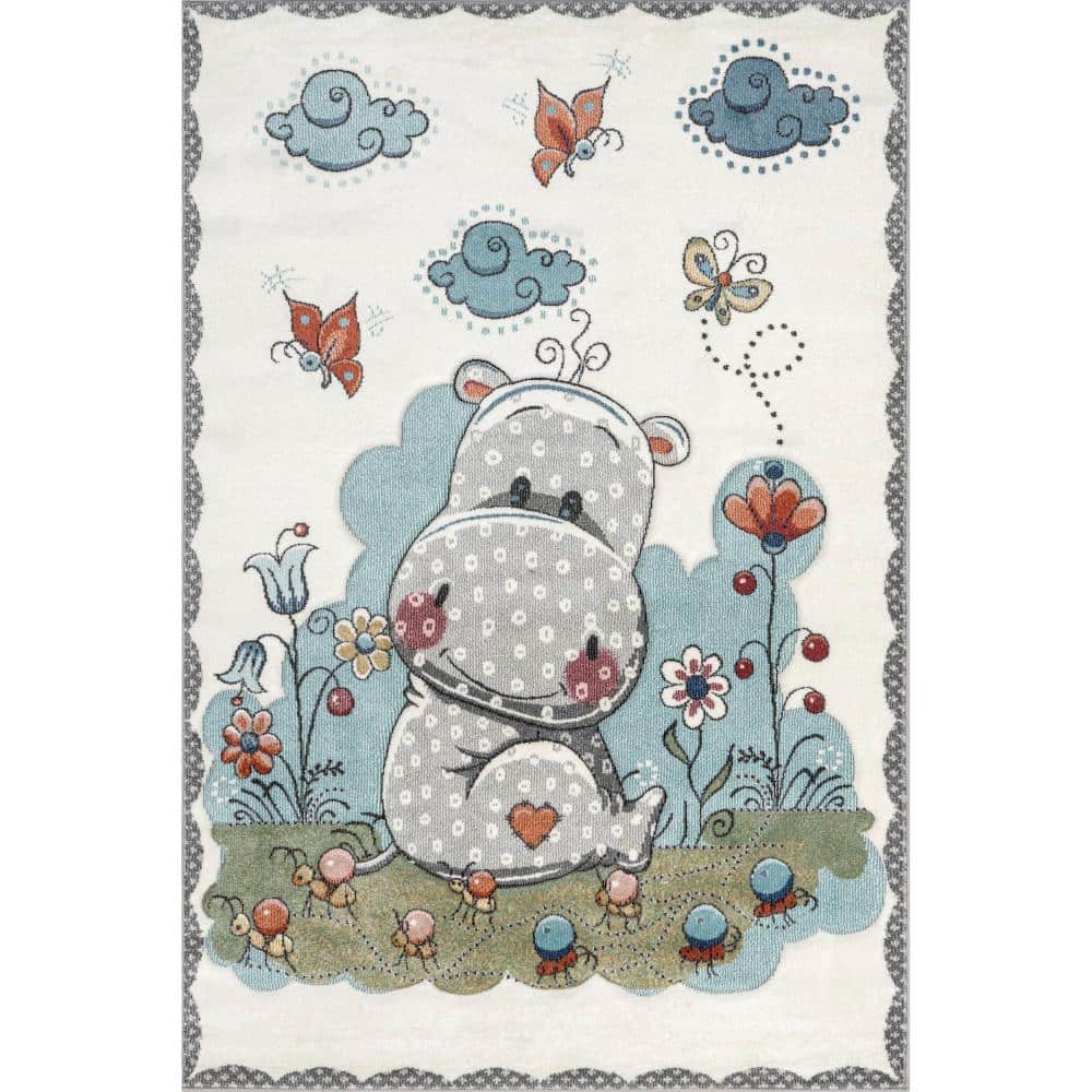 nuLOOM Edine Whimsical Hippo Kids Beige Doormat 3 ft. x 5 ft. Accent ...