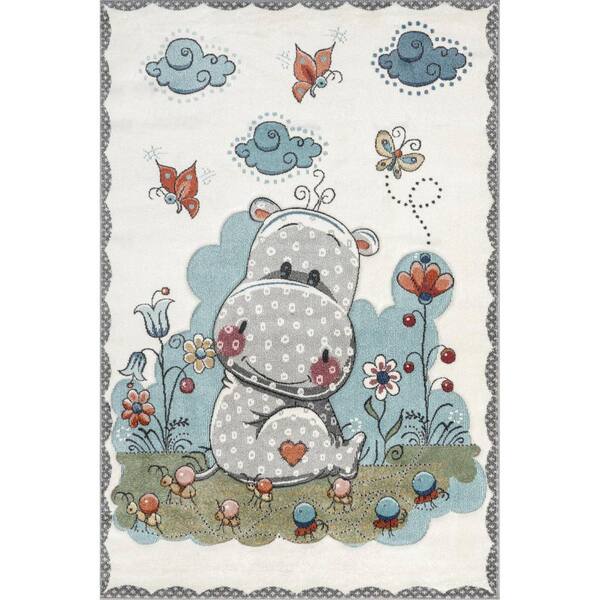 nuLOOM Edine Whimsical Hippo Kids Beige Doormat 3 ft. x 5 ft. Accent ...