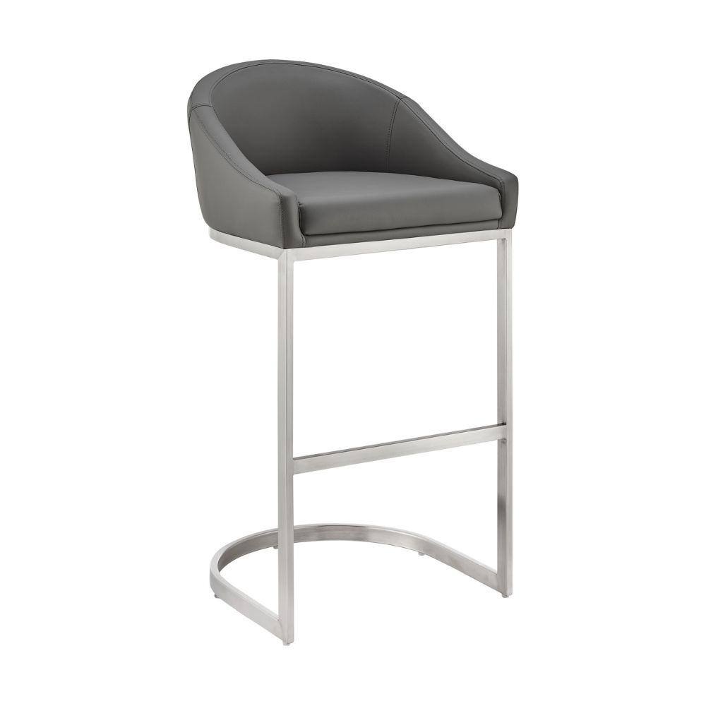Benjara 24 in. Gray and Chrome Low Back Metal Frame Counter stool Chair ...