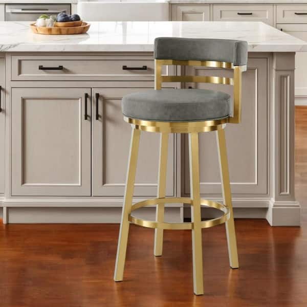 HomeRoots 26 Gray Low Back Metal Counter Stool Faux Leather Seat ...